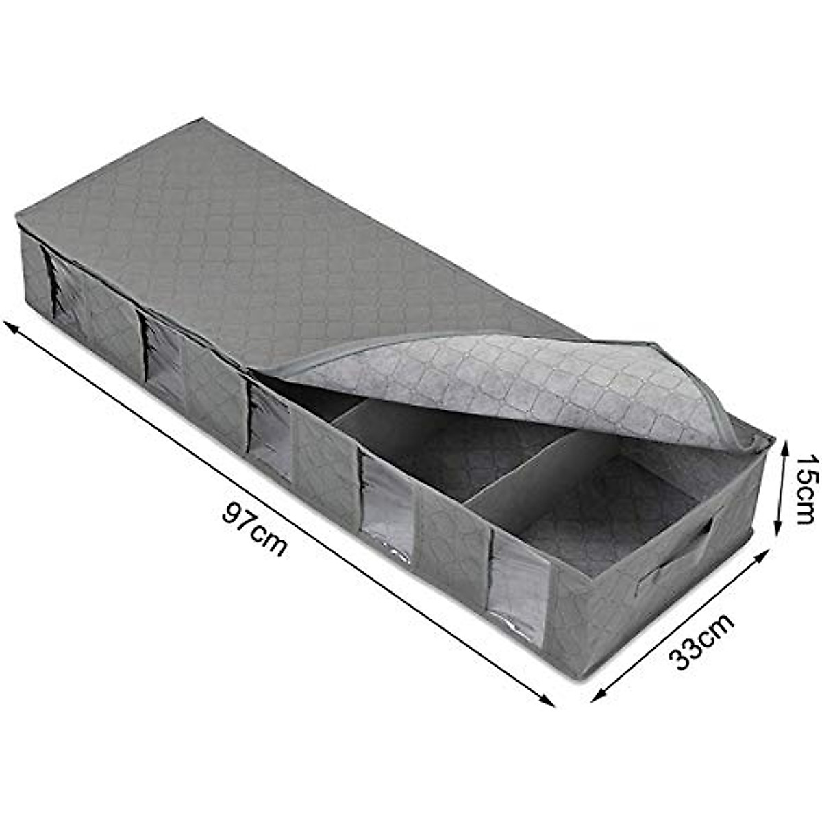 Apstour Under Bed Clothes Organizer Large Adjustable Dividers Storage Bag with Durable Fabric, Reinforced Handle, 4 Clear Window for Clothing, Shoes, Blankets, Sweaters, Toys (grey, 2)