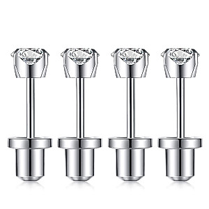 SugarTang Ear Piercing Kit | Disposable Ear Piercing Gun Kit Made in 316L Surgical Stainless Steel with 4mm - 4prong Cubic Zirconia | At Home Self Ear Piercer Kit with Earrings Stud | 4 Pack