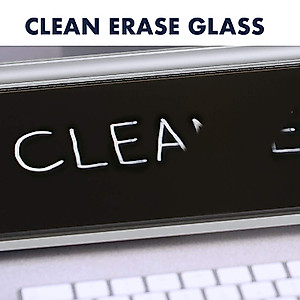 Quartet Glass Dry Erase White Board, Desktop Computer Pad for Notetaking, 18" x 6" Whiteboard, Clean Erase Surface with Storage, 1 Dry Erase Marker, Black Surface (GDP18B)