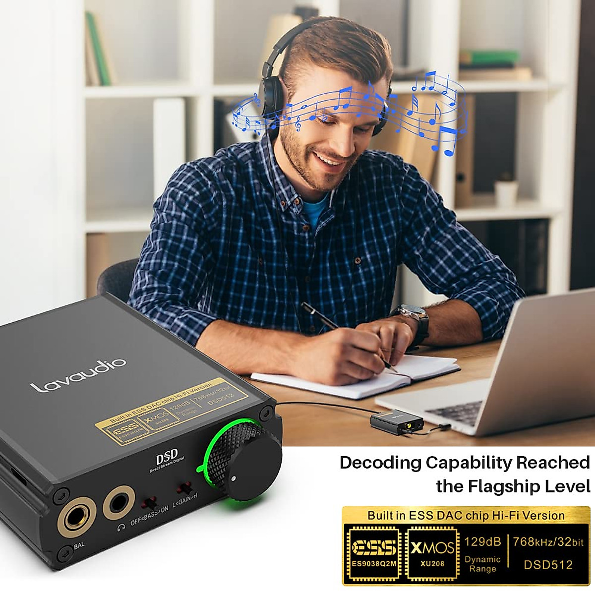 1Mii Lavaudio DS400 Portable DAC/Headphone Amplifier Stereo Supports 768K/32Bit and Native DSD512, Hi-Res Hi-Fi for PC Headphone Out/3.5/4.4 mm/Coaxial/Optical Out Windows/Android/iOS Compatible