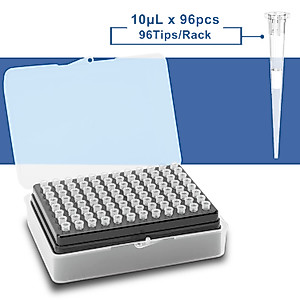ONiLAB Scientific Universal 10ul Pipettor Tips Lab Transparent Liquid Pipettor Tips with Box Non-pyrogenic DNAse/RNAse Free Autoclavable 1 Rack 96 Tips (10ul, 96)