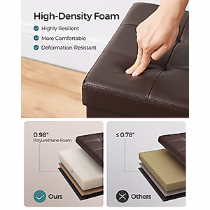 SONGMICS MAZIE Collection - 30 Inches Storage Ottoman Bench with Flipping Lid, Storage Chest Footstool, Load 660 lb, for Entryway, Living Room, Bedroom, Synthetic Leather, Brown ULSF45BR