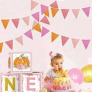 Zwiebeco 39Ft Orange Pink Fabric Bunting Banner Triangle Flags Party Decorations Hanging Cotton Garland Pennant for Engagement Wedding Baby Shower Birthday Festivals Nursery Home Outdoor Garden Decor