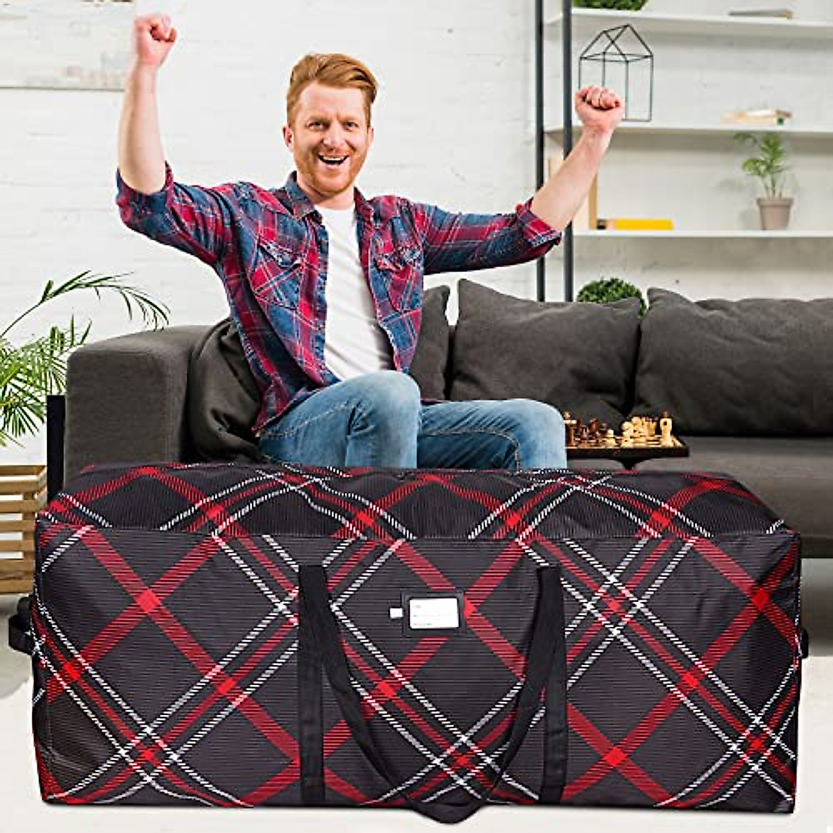 ProPik Christmas Tree Storage Bag, Fits Up to 9 Ft. Tall Disassembled Tree, 25" Height X 20" Wide X 65" Long, Heavy Duty Plaid Storage Container, Constructed of Durable 600D Oxford Material(Tree storage bag)