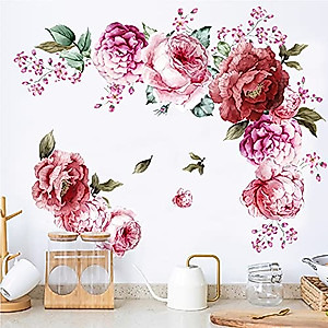 Peony Flower Wall Stickers 3D Pink Flowers Wall Decals, Peel and Stick Removable Wall Art Decor, DIY Mural Wall Art Decor for Kids Room Nursery Classroom Living Room Bedroom Home Decoration (E)
