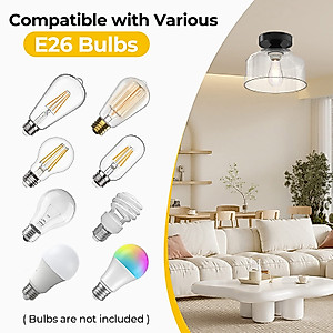 Semi Flush Mount Ceiling Light - Clear Glass Pendant Lamp Shade, Matte Black Finish, Modern Farmhouse Light Fixture for Hallway Corridor Kitchen Entryway Bedroom, Bulb Not Included