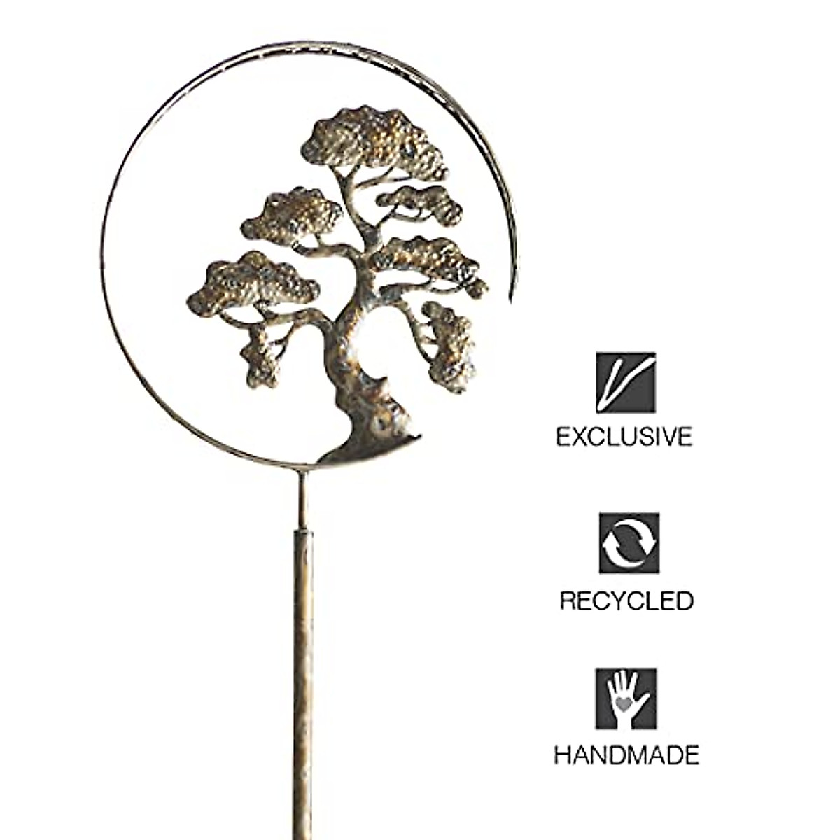 Vivaterra Bonsai Tree Wind Spinner, 63.25" H, Zen Garden Spinner, Recycled Metal Spinner with Outside Metal Sculpture Stake Construction for Patio Lawn & Garden Decoration