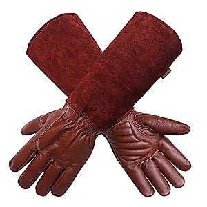Alomidds Gardening Gloves for Women/Men Rose Pruning Thorn & Cut Proof Long Elbow Durable Cowhide Leather Gardening Gloves for Pruning Cacti Rose and Thorny Bushes (M, BROWN)