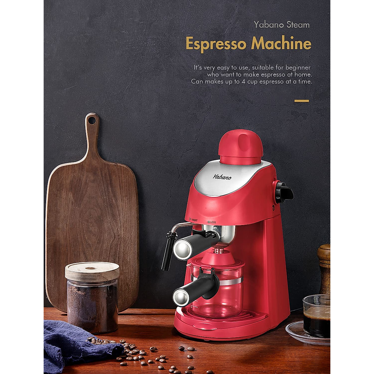 Yabano Espresso Machine, 3.5Bar Espresso Coffee Maker, Espresso and Cappuccino Machine with Milk Frother, Espresso Maker with Steamer (Red)