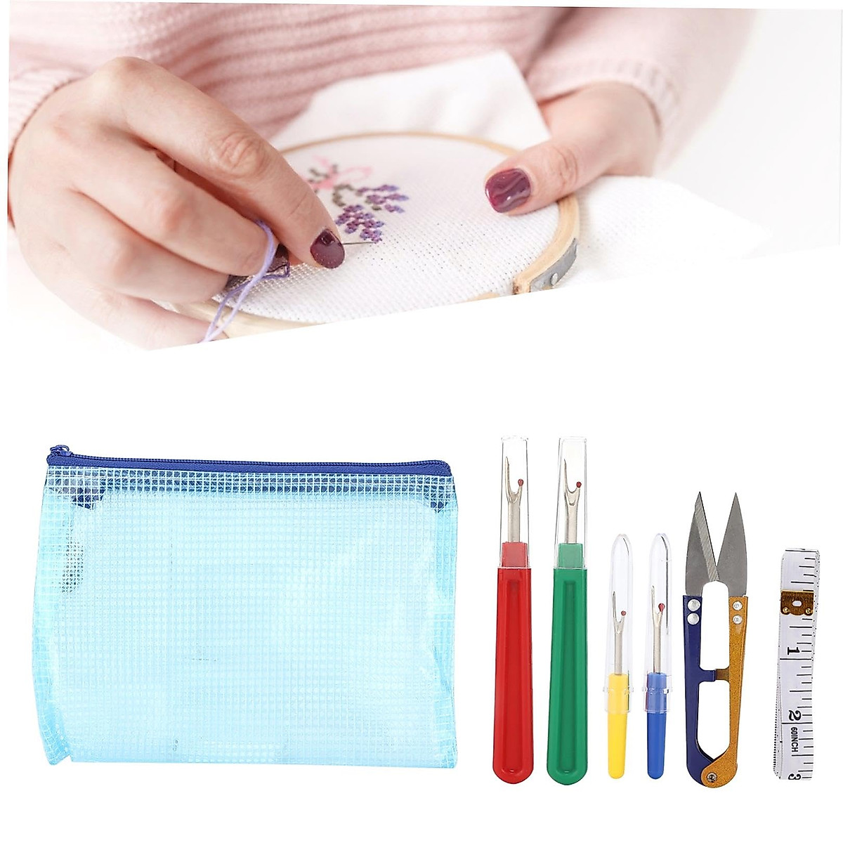 Colorful Stainless Steel Seam Ripper Set with Handy Handles - Thread Remover and Needlework Accessories for Sewing Kit Embroidery Quilting Tools and Thread
