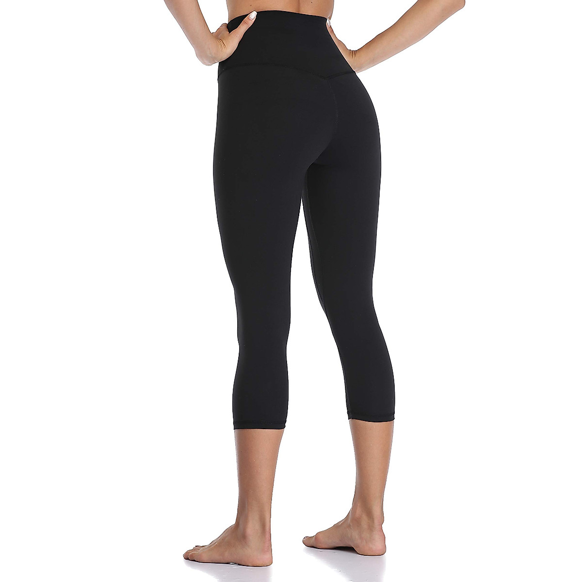 YUNOGA Women's Buttery Soft 21" Inseam Yoga Pants, High Waisted Tummy Control Workout Running Capri Leggings (L, Black)