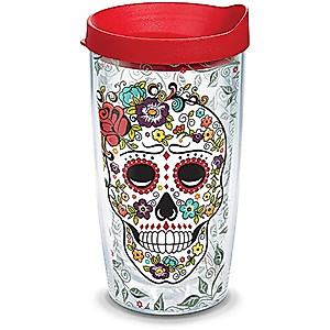 Tervis Made in USA Double Walled Fiesta Insulated Tumbler Cup Keeps Drinks Cold & Hot, 16oz, Skull and Flowers