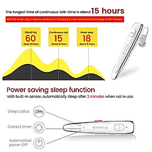 Glazata Wireless Headset with ENC Dual Mic Noise Canceling & Mute Key, apt-X & apt-X HD for Driving, Office, Business, Compatible with Cell Phone and PC 「White」