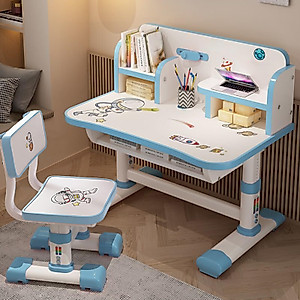 tulkdexi Kids Functional Desk,Scientific Separation, Children School Study Table Chair Set with Cartoon Pattern, Ergonomic Desk Chair with Large Writing Board Blue, 3888046