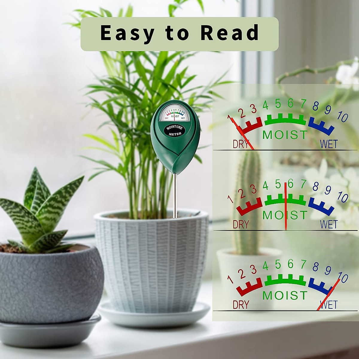 Hathdia Soil Moisture Meter, Plant Water Meter Soil Meter Moisture Sensor Hygrometer for Indoor Outdoor Plant Care,No Battery Needed(Green)