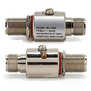 ASHATA Coax Surge Protector, BL-1000 1-1.2GHz 200W 50 Ohm Arrester with PL259 Female/UHF Female/SO239/M Female Interface