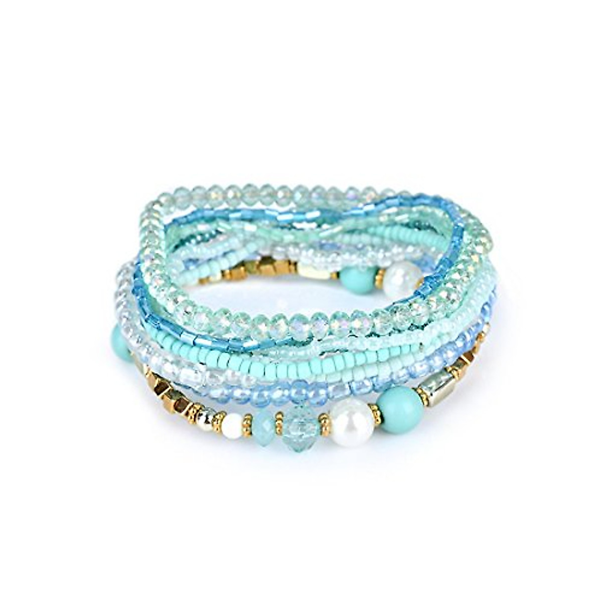 MengPa Stackable Beaded Bracelets for Women Stretch Bohemian layering Strand Statement Jewelry (Grey) G3207C