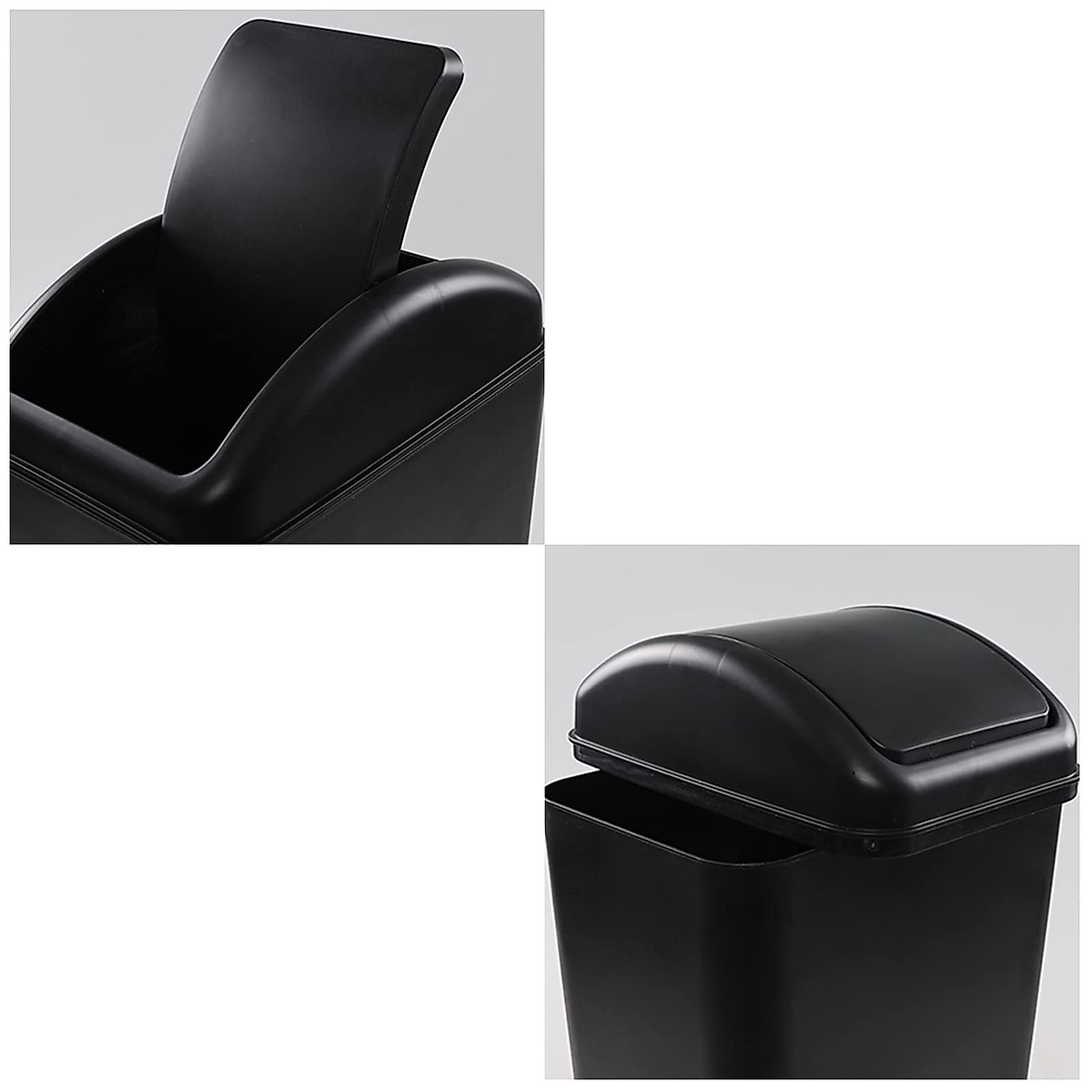 Vababa 3 Gallon Black Plastic Swing Top Trash Can, Small Slim Garbage Bin with Swing Lid