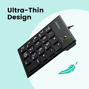 Perixx PPD-202 Wired 19 Keys Slim Numeric Keypad, Big Print Font, Silent Notebook Scissor Key Number Keypad with Tab Key and Num Lock, Black