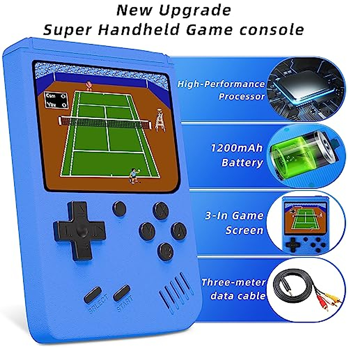 Retro Handheld Game Console, Mini Retro Game Console with 500 Preloaded Classic Games, Portable Handheld Games for Kids Adults, 3.0-Inch Screen, 1200mAh Rechargeable Battery, Support TV & 2 Players