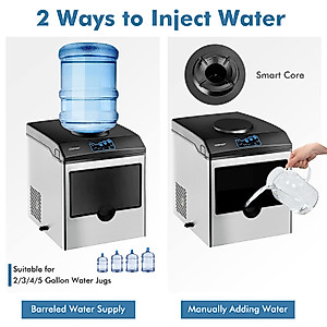COSTWAY 2 in 1 Countertop Ice Maker Built-in Water Dispenser, 48LBS per Day, S/M/L Size Ice Cube, 5LBS Ice Storage Basket, Fast 6 Mins, Stainless Steel Ice Machine with Extendable Chilled Water Spout