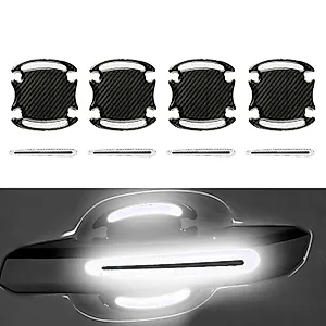 Yumfugu 8 PCS Car Door Handle Sticker, 4 PCS 3.5In x 3.2In Reflective Rubber Vehicle Door Bowl Stickers, 4 PCS 3.5In x 0.5In Handle Protection Film, Universal Warning Protector (White)