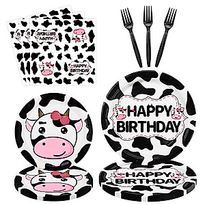160 Pack Cow Print Party Supplies Cow Birthday Party Decorations Farm Barn Pink Cow Theme Party Tableware Set-Cow Print Plates and Napkins for Holy Cow Theme Baby Shower Farm Party Supplies Serves 40