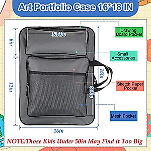 2 Pcs Art Portfolio Case, Art Portfolio Bag 16 x 18 Inch, Art Bag Organizer Backpack with Handle for Kids Artwork Children Drawing Lesson, Sketchbook Drawing Pencil Case Poster Board Project, Gray