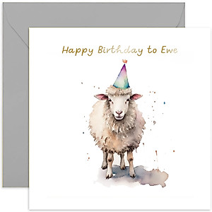 Old English Co. Sheep Happy Birthday Card for Her - Funny Sheep Party Hat Birthday Card for Mum, Dad, Daughter, Son - Gold Foil Birthday Card for Women and Men | Blank Inside with Envelope