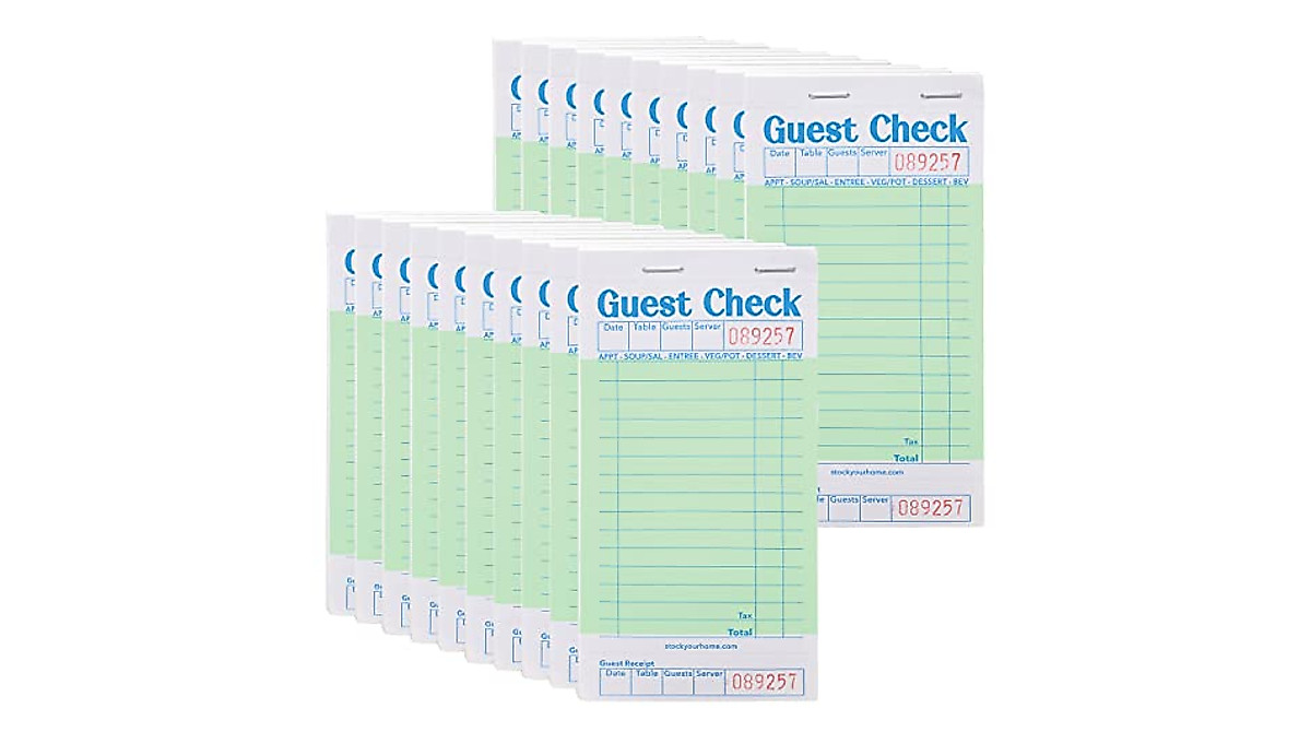 Stock Your Home Green Guest Check Books for Servers | 20 Pack
