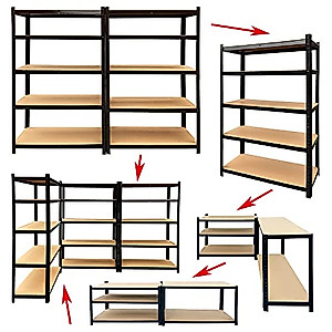5 Shelf Garage Shelving, Steel Shelves Adjustable Shelf Storage Unit, Storage Utility for Warehouse Pantry Office Kitchen, with MDF Boards, Basement Storage Rack Hold 1929lbs, 35"W x 16.5"D x 63"H