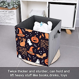 DamTma Halloween Pumpkin Ghost Spider Cube Storage Bin with Handles Foldable Cute Cat Ghost 11 Inch Storage Baskets Toys Organization for Home Room Closet Shelves Set of 2
