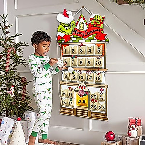 KOUPA Hanging Christmas Countdown Advent Calendar, Santa Grinch Green Haired Monster Decoration, Reusable Xmas Gift for Holiday Party Winter
