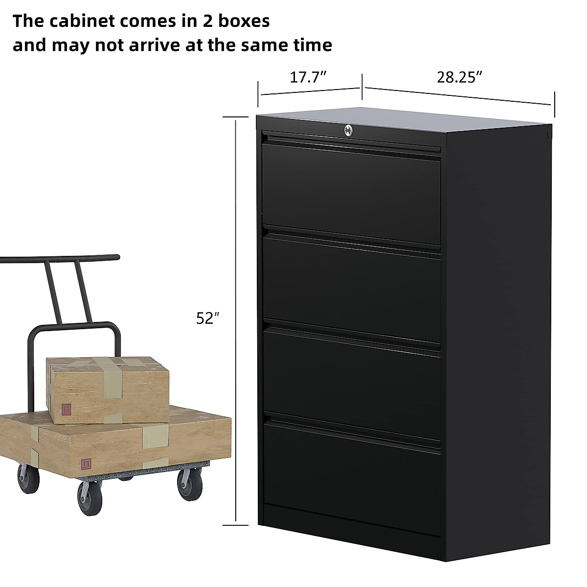Aobabo 4 Drawer Lateral Steel File Organizing Cabinet with Locking System and Adjustable Hanging Bars for Letter/Legal Size Paper, Black