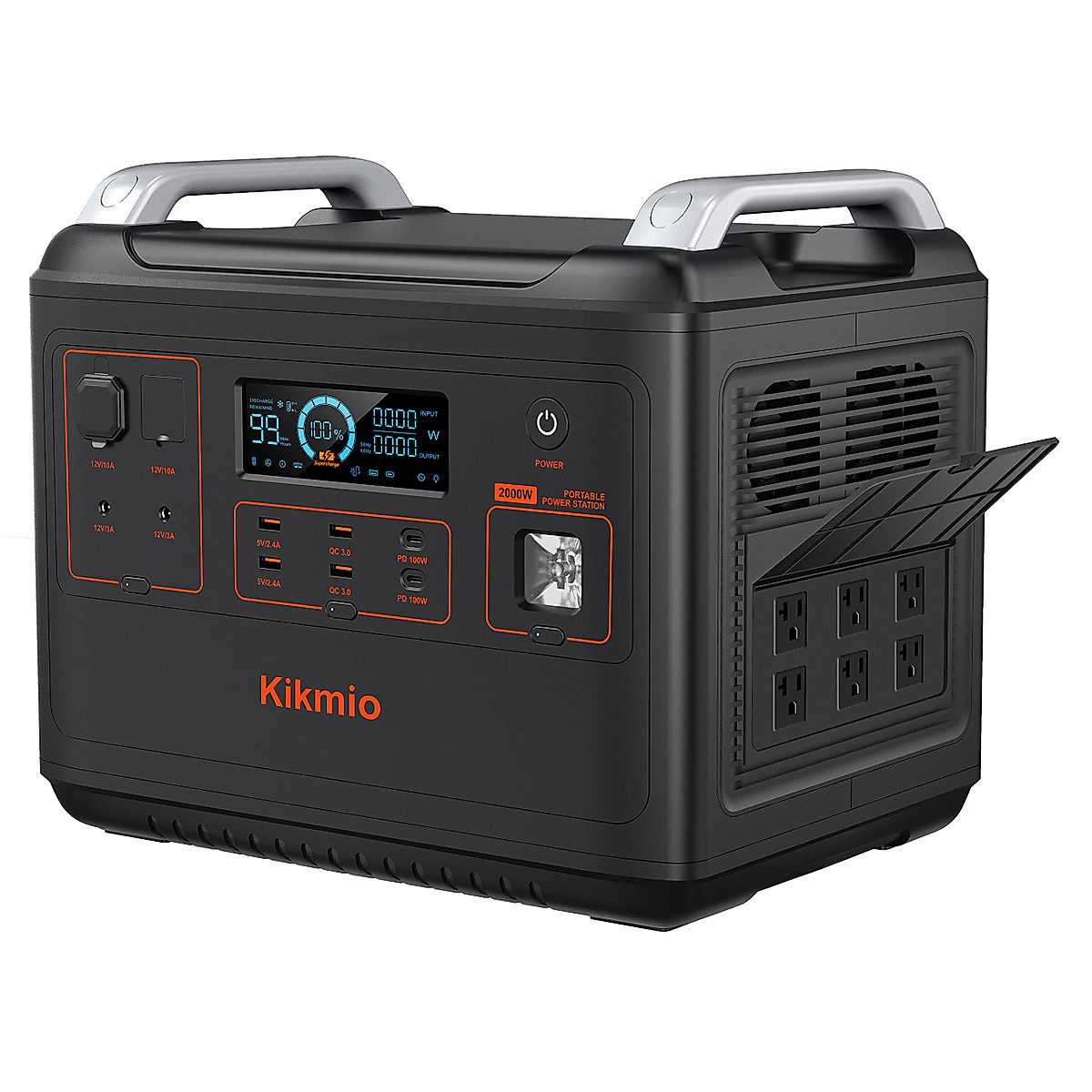 Kikmio Portable Power Station 2000W(Peak 4000W), 2000Wh Backup Battery LiFePO4 Fast Charge 1.5 hours 100%, Solar Generator with 6 110V AC Outlet for Outdoors Home CPAP Camping Travel Emergency