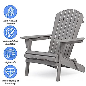 Ajikgn Outdoor Wooden Folding Set of 2 Solid Cedar Wood Lounge Patio Garden, Lawn, Backyard Adirondack Chair, Gray