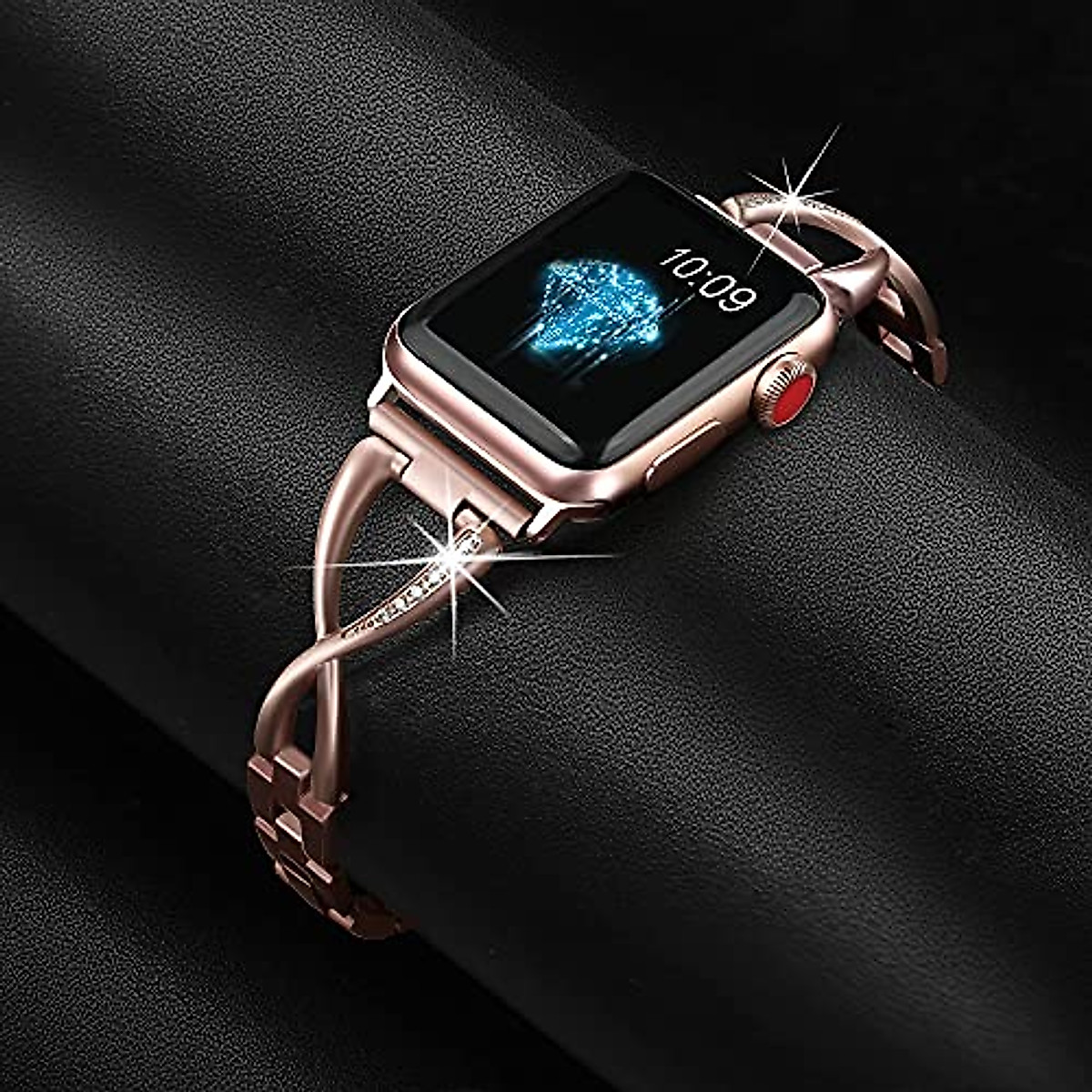 Secbolt Bands Compatible with Apple Watch Band 38mm 40mm 41mm Iwatch SE Series 8/7/6/5/4/3/2/1 Women Dressy Jewelry Stainless Steel Accessories Wristband Strap, Gold