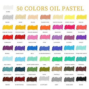 Artecho Oil Pastels Set of 50 Colors (8 x 60 mm), Soft Oil Pastels for Art Painting, Drawing, Blending, Oil Crayons Pastels Art Supplies for Artists, Beginners, Students, Teachers