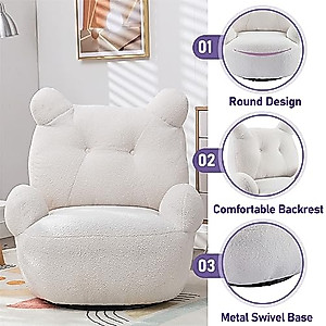 PIRIK 360° Swivel Accent Chair Teddy Short Plush Recliner Chair Particle Velvet Vanity Chair Armchair Swivel Barrel Chair Comfy Cute Chair for Living Room, Hotel, Bedroom, Office, Lounge (White)