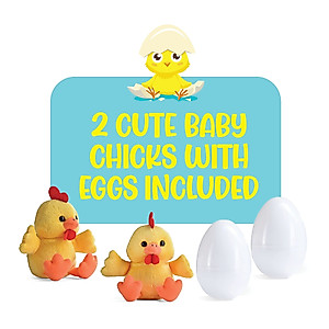 PREXTEX Hen Toy with Two Plastic Easter Eggs and Cute Baby Chicks Inside - Big Mommy Hen Plush with Chicks Zippered in Eggs - Adorable Chicken Plushies for Kids 3-5 Years Old