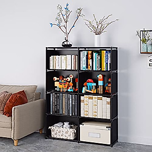 MOYIPIN Bookshelves, Assembled Storage Rack, Bedroom Living Room Vertical Cabinet Bookshelf, Double Row 8-Grid Multi-Functional Storage Equipment (Black)