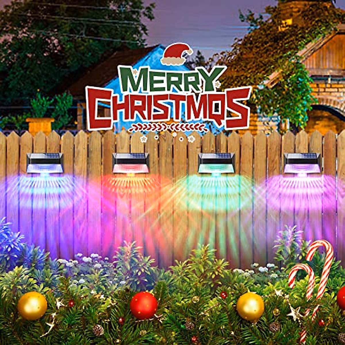 Aulanto Solar Fence Lights, 8 Pack Waterproof Fence Solar Lights with RGB & Warm White Mode, 2 Lighting Effect Decorative Garden Lights with Auto On/Off, Perfect for Fence, Backyard, Garden, Patio.