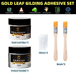 Gilding Adhesive, 100ml Epoxy Resin Gold Leaf Adhesive for Professional Craft Use, Water Based Varnish for Protect The Surface of Gold Foil from Oxidating (Brush + Gloves as Gifts)
