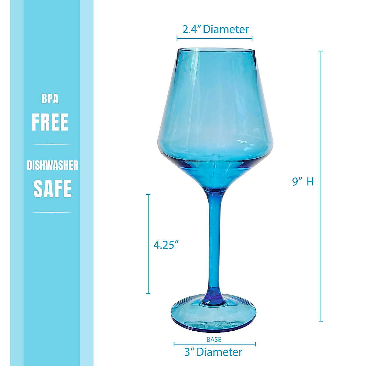 Lily's Home Acrylic Wine Glasses with Stems. Set of 4 Colored, Reusable, Unbreakable and Shatterproof Poolside Outdoor Wine Glasses. BPA-free plastic. (Stemmed)