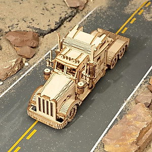 ROKR Model Car Kits Wooden 3D Puzzles Model Building Kits for Adults-Educational Brain Teaser Assembly Model for Adults to Build, Desk Decor/DIY Hobbies/Gifts for Teens&Kids (Heavy Truck/8.9*2.9*4)