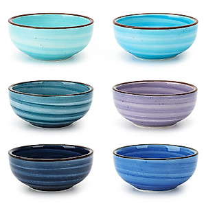 KitchenTour 2.7 Oz Soy Sauce Dishes Dipping Bowls Set, Porcelain Pinch Bowls Mini Bowls for Seasoning, Sushi, Ketchup, Appetizer, Nuts, Set of 6, Assorted Cool Colors