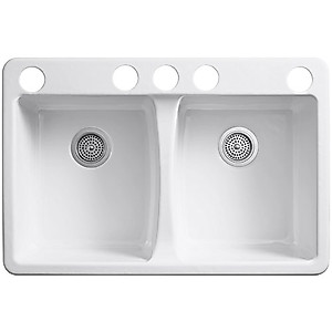 KOHLER K-5873-5U-0 Deerfield Kitchen Sink, 2.375, White