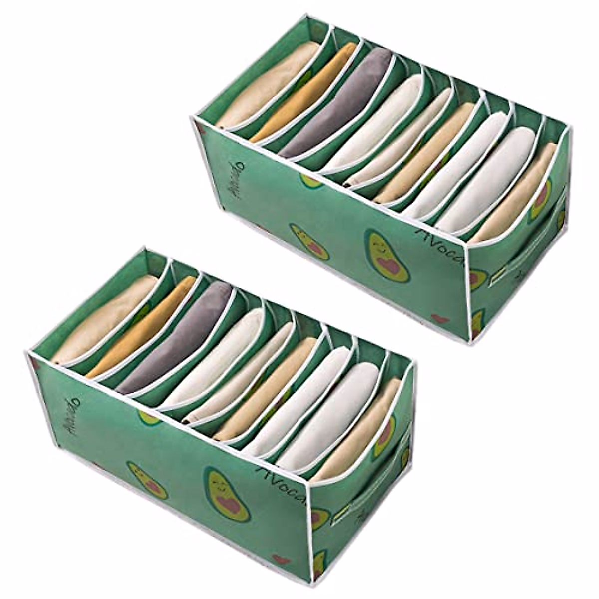 2PCS Washable Wardrobe Clothes Organizer, 7/9 Grids Foldable Visible Closet Organizer Clothes Drawer Mesh Separation Box for T-shirts, Leggings, Skirts (9 Grids Large Size Avocado)