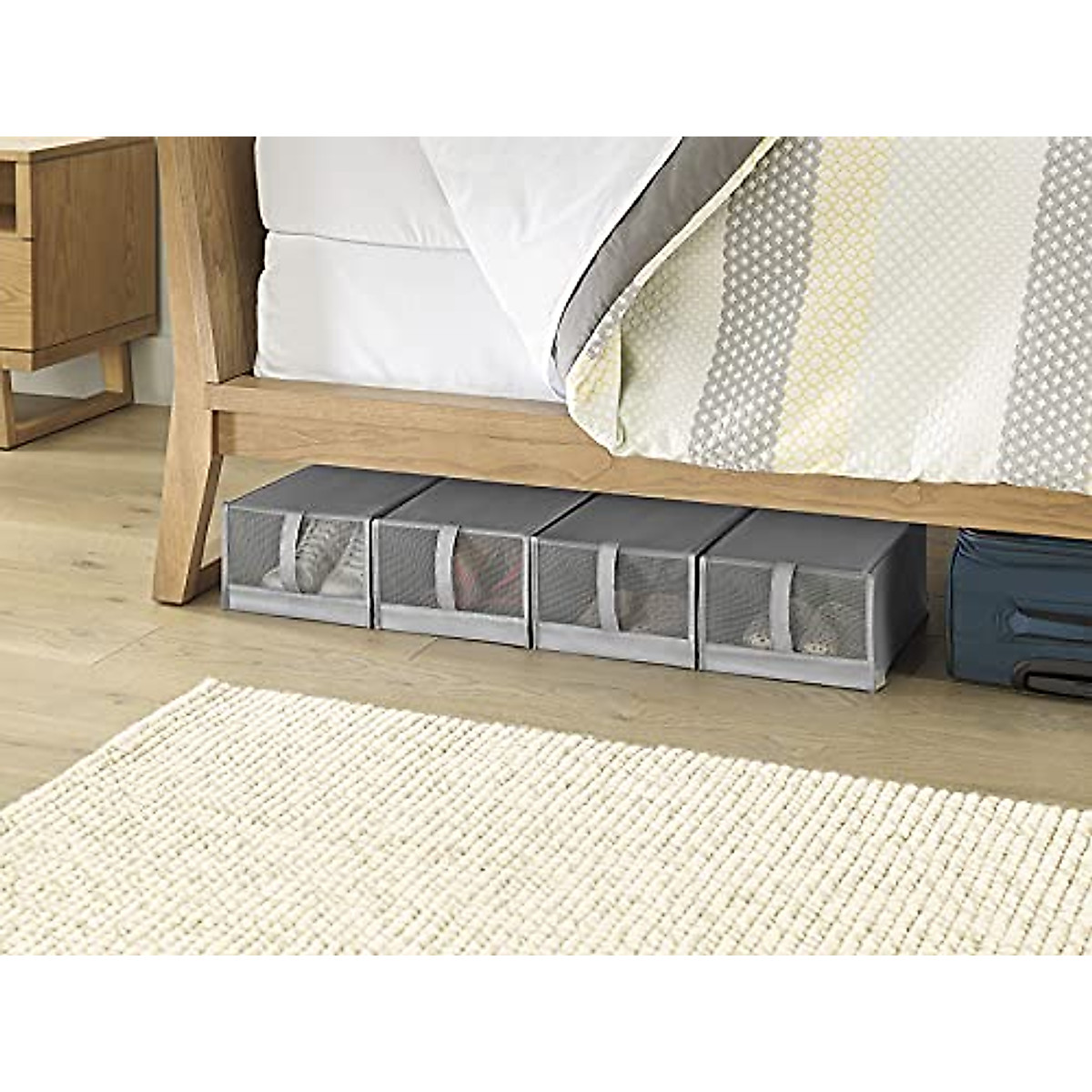 Whitmor Gray Mesh Shoe Boxes-Set of 4