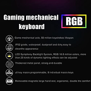Mechanical Gaming Keyboard,RGB Backlit Gaming Keyboard,Wired Waterproof Macro Programming Keyboard,Blue Switch,Computer Laptop Desktop Keyboard with Wrist Pad